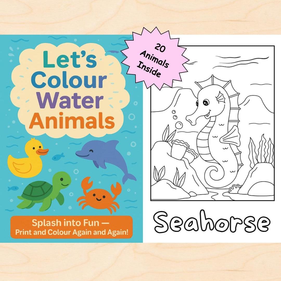 Water Animals Coloring Book for Kids: 20 Fun Pages (digital Download ...
