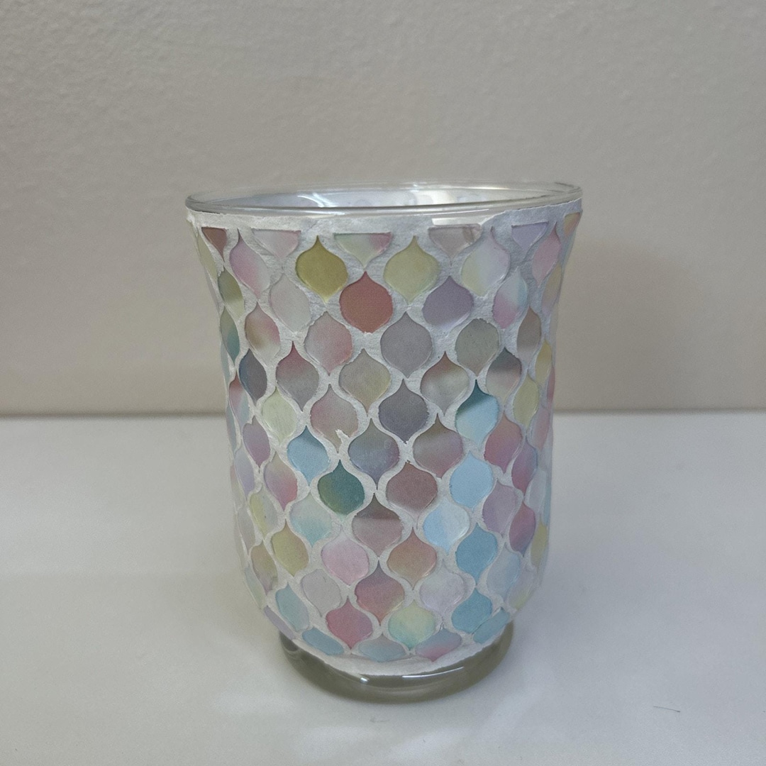 Mosaic Stained Glass Footed Hurricane Candle Holder Vase Pastel Multi 6 ...