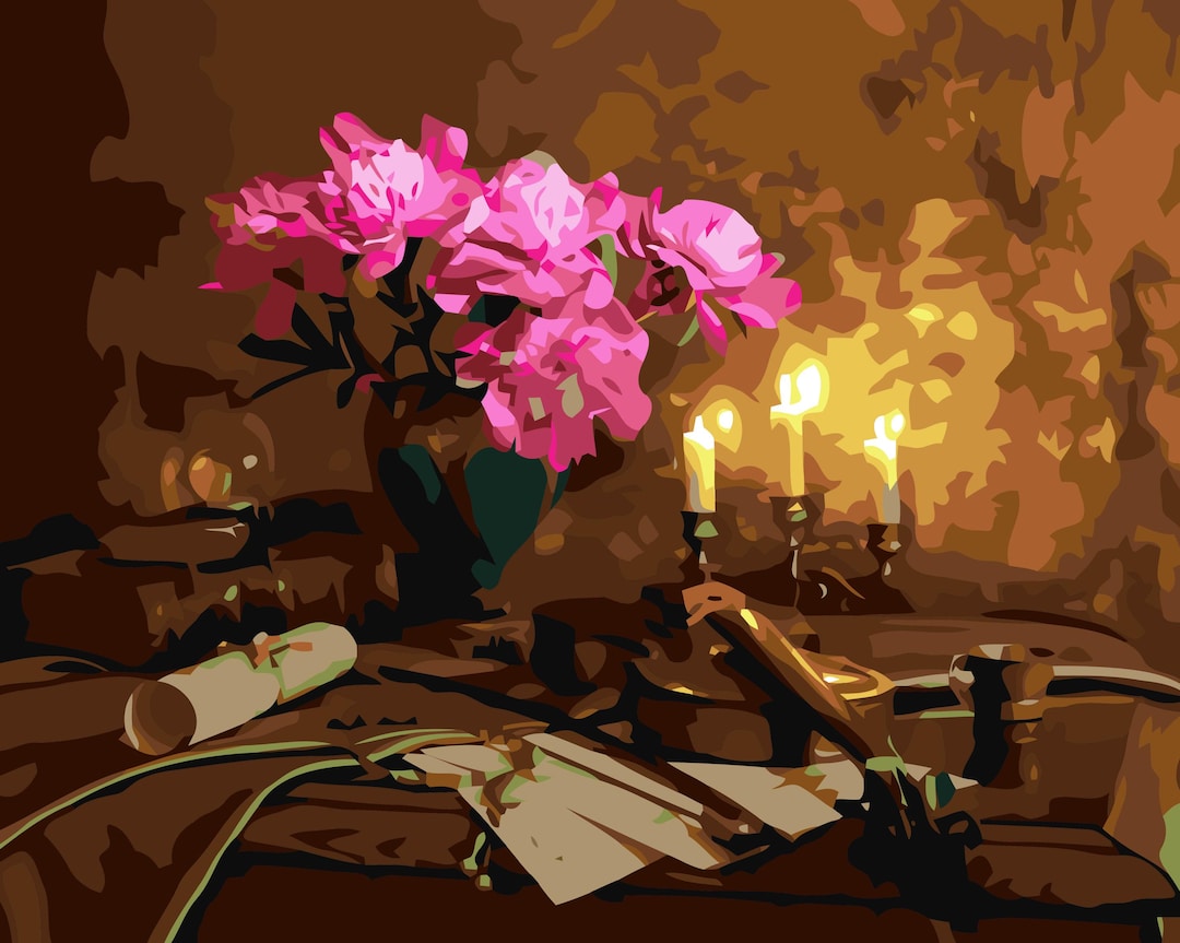 Romantic Candlelit Dinner Paint by Numbers Kit - Cozy Flowers and ...