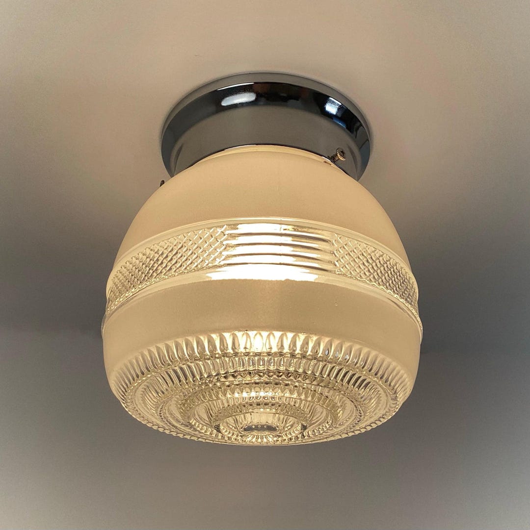 Flush Mount Utility Light Vintage Glass Shade New Fixture Base - Etsy