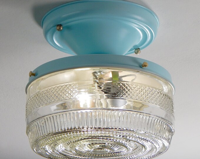 Semi-flush Utility Ceiling Light. Vintage Glass Shade. New Custom ...
