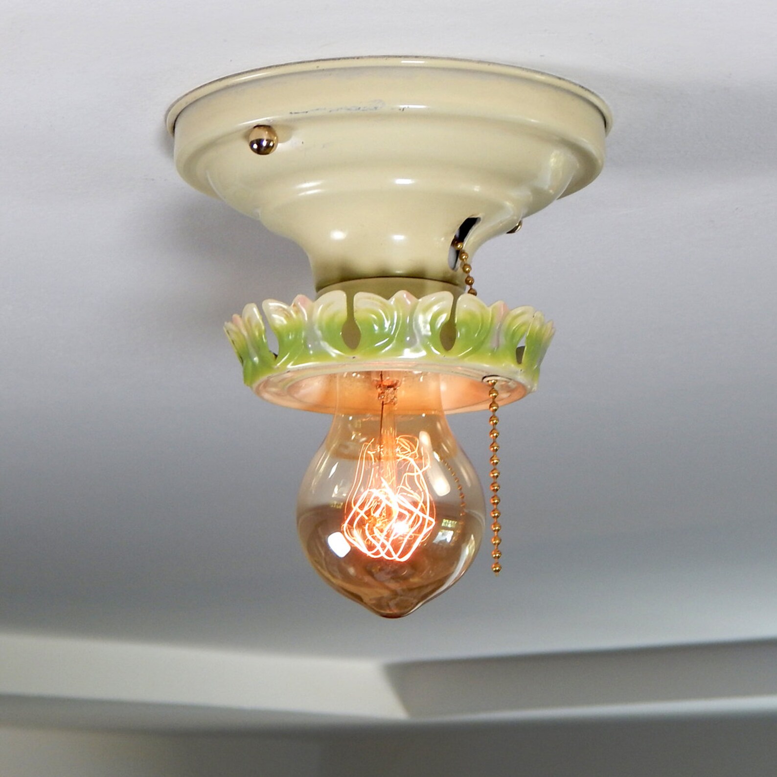 Antique Painted Flush Mount Ceiling Pull Chain Equipped Light - Etsy