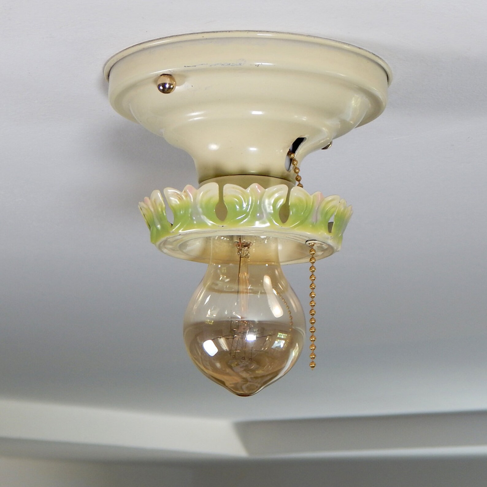 Antique Painted Flush Mount Ceiling Pull Chain Equipped Light - Etsy