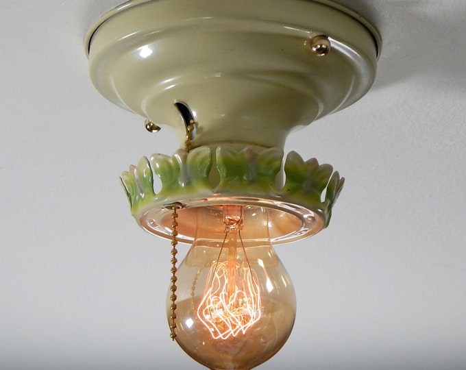 Antique Painted Flush Mount Ceiling Pull Chain Equipped Light Fixture ...