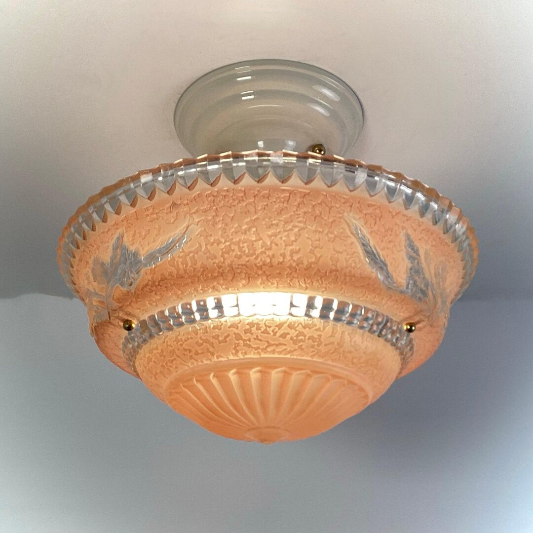 Beaded Chain Semi-flush Ceiling Light With Peach Glass Bowl - Etsy