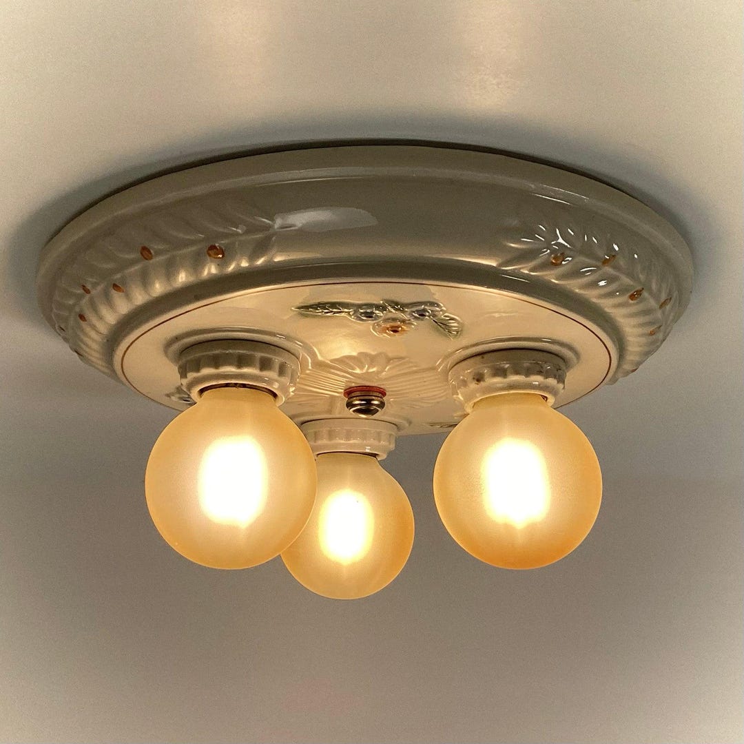 Antique Porcelain Flush Mount Pan Porcelain Ceiling Light Fixture - Etsy