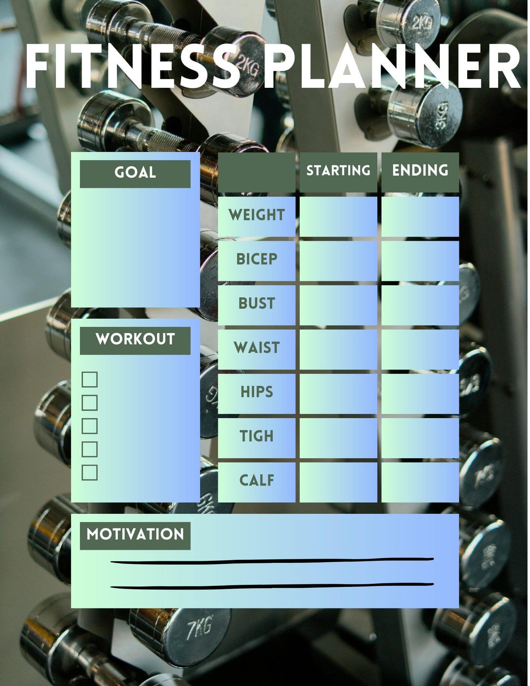 Printable Fitness Planner | Workout Tracker, Gym Log, Exercise Journal ...