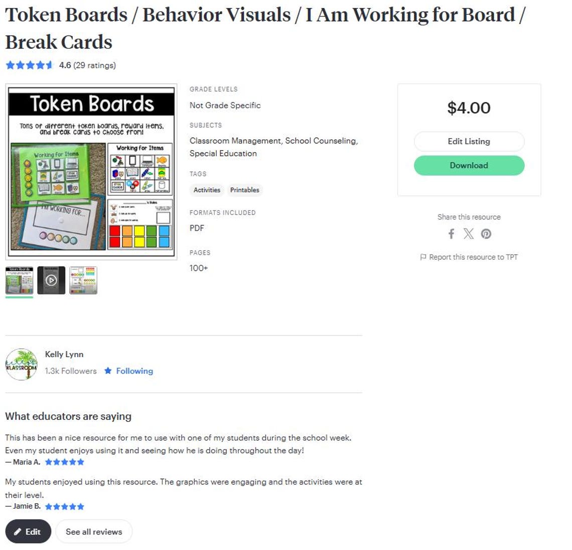 Token Boards / Behavior Visuals / I Am Working for Board / Break Cards ...