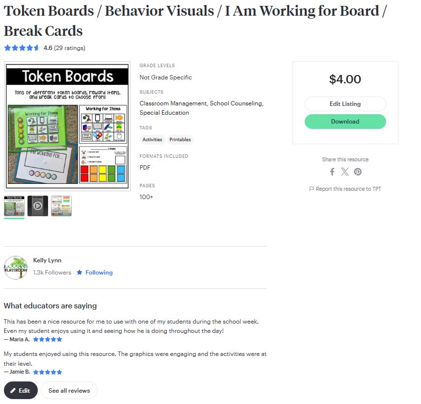 Token Boards / Behavior Visuals / I Am Working for Board / Break Cards ...