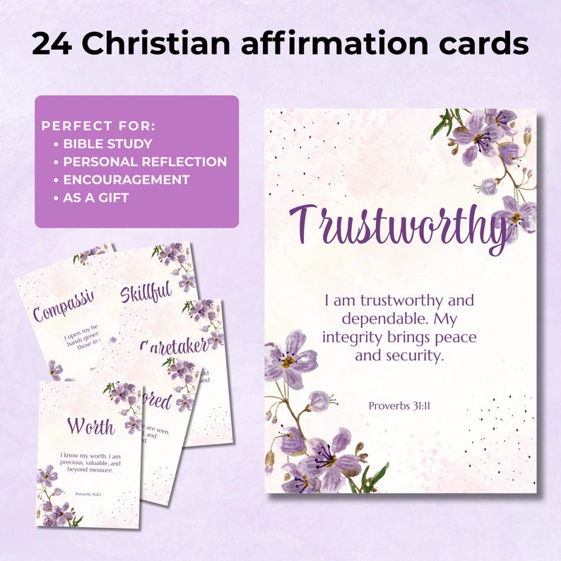 Self Worth Affirmation Cards Bible Verse Gift for Encouragement ...