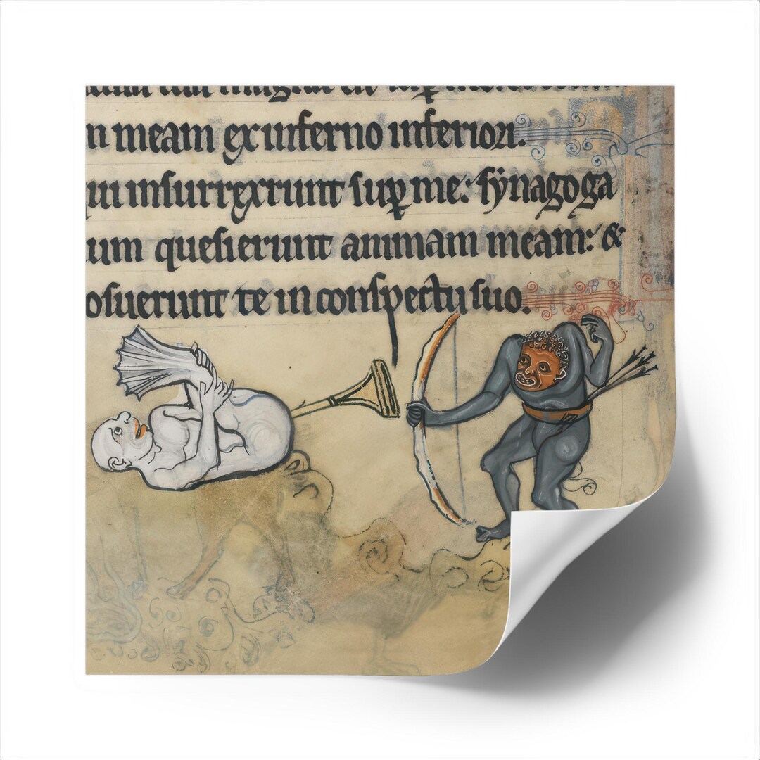 Medieval Butt Trumpeter Vs. Demon Sticker | Funny Historical Art, Weird ...