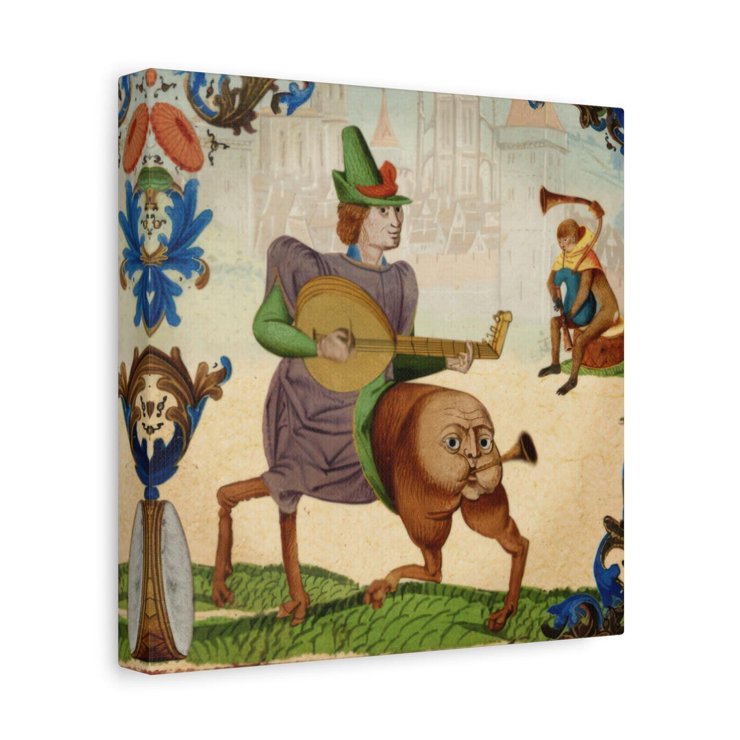 Butt Trumpet Medieval Marginalia Canvas Art | Humorous Illuminated ...