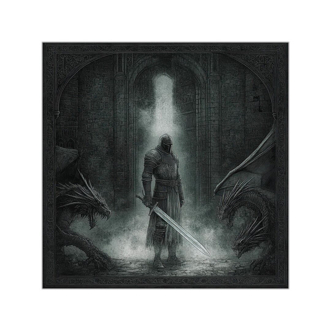 Gothic Dragon Slayer Sticker | Medieval Dark Marginalia Knight and ...