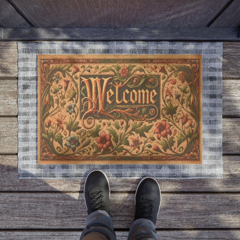 Floral Welcome Doormat - Vintage Indoor/outdoor Entrance Rug ...