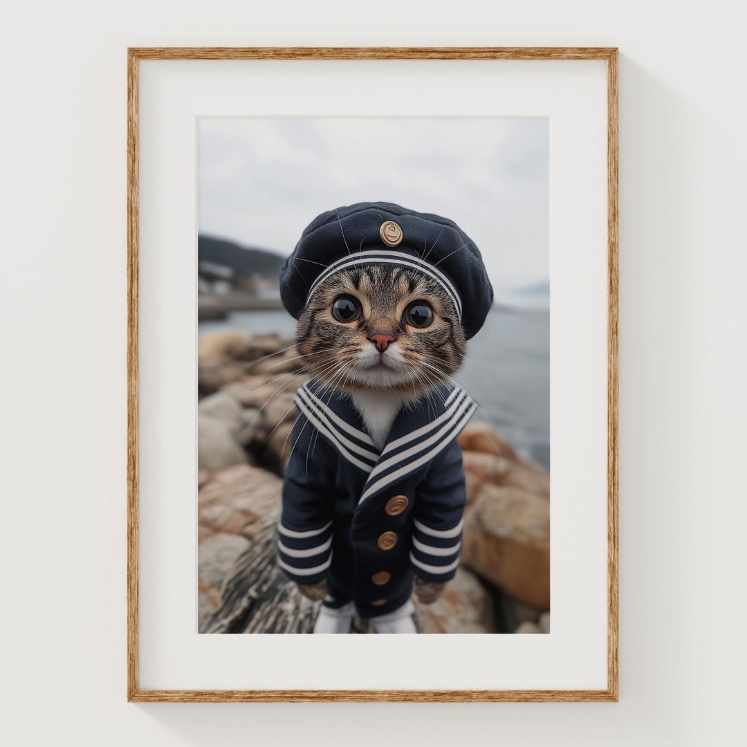 Sailor Cat Wall Art Digital Download Marine Uniform Kitty Accent Home ...