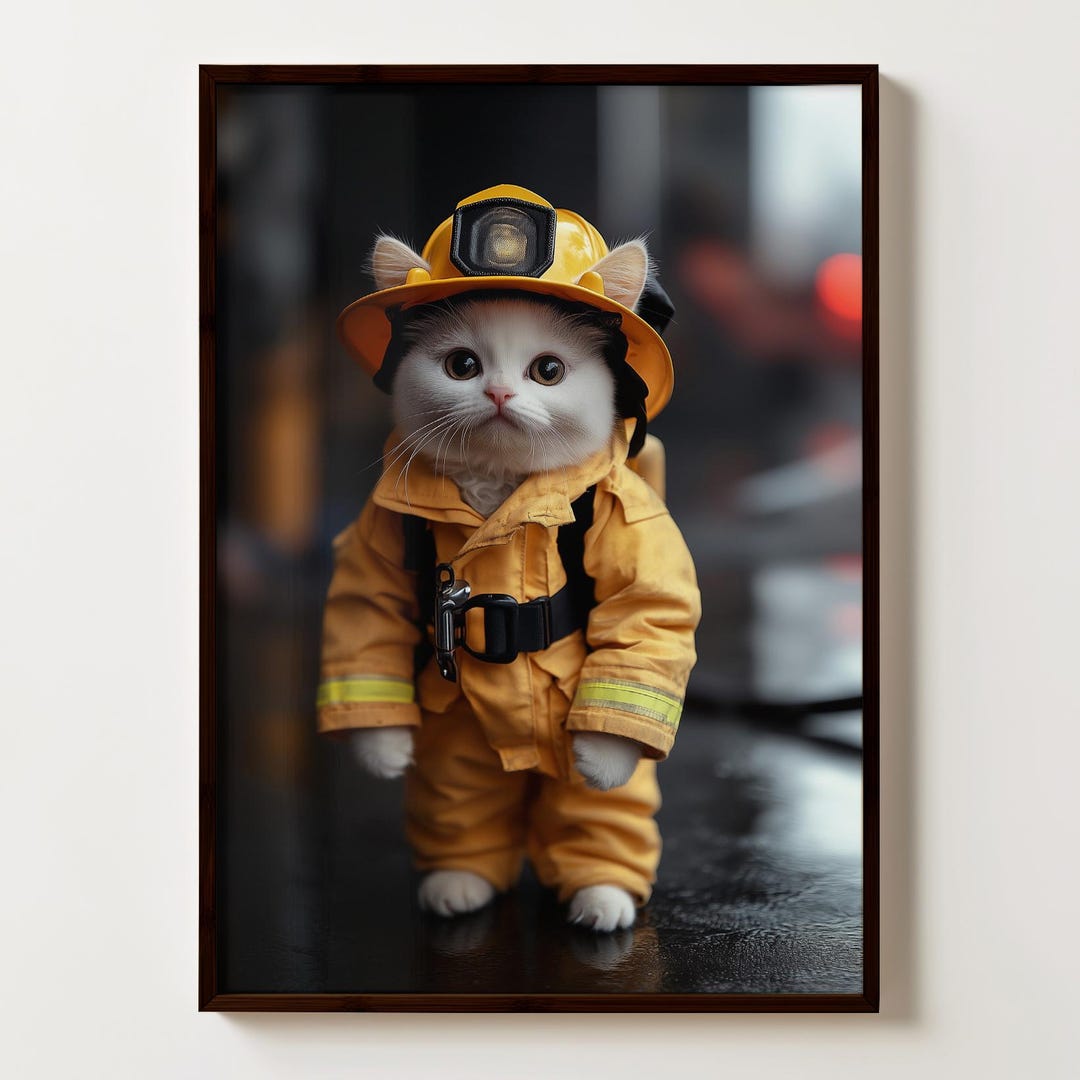Funny Firefighter Cat Costume Photo Digital Download Wall Art Home ...