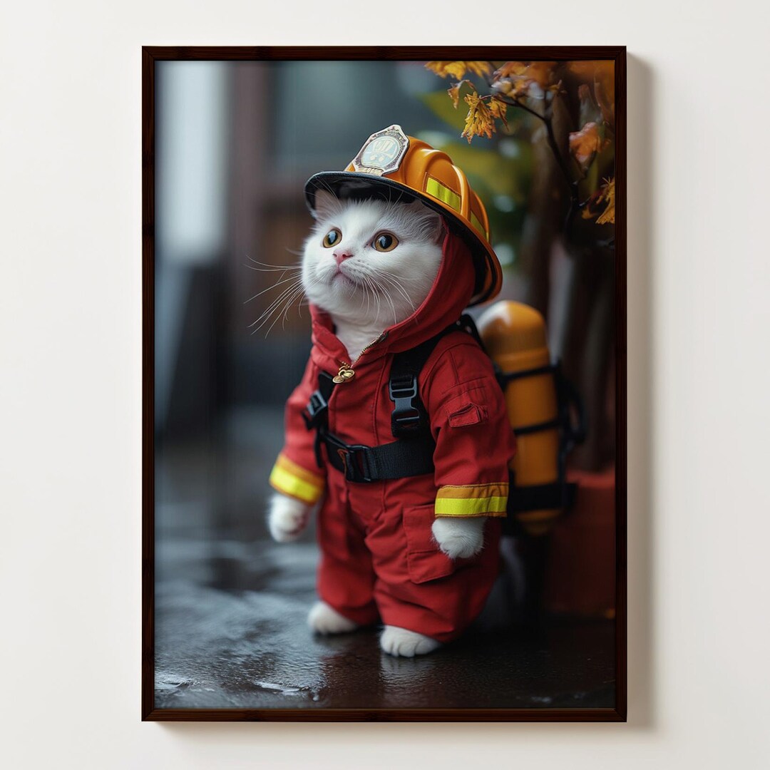 Funny Firefighter Cat Costume Photo Digital Download Wall Art Home ...