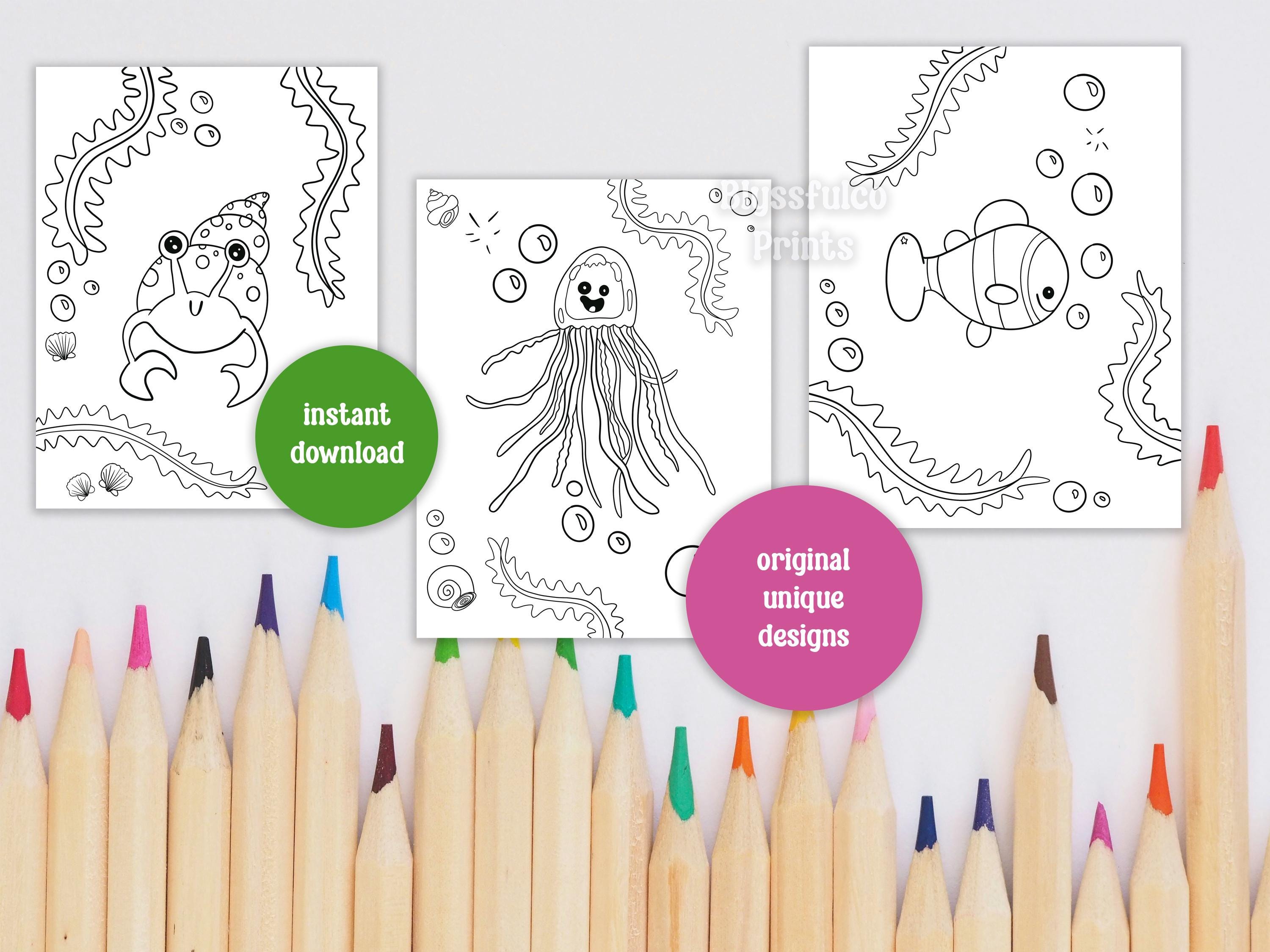 Printable Cute Sea Creature Coloring Pages Original Artwork - Pack of ...