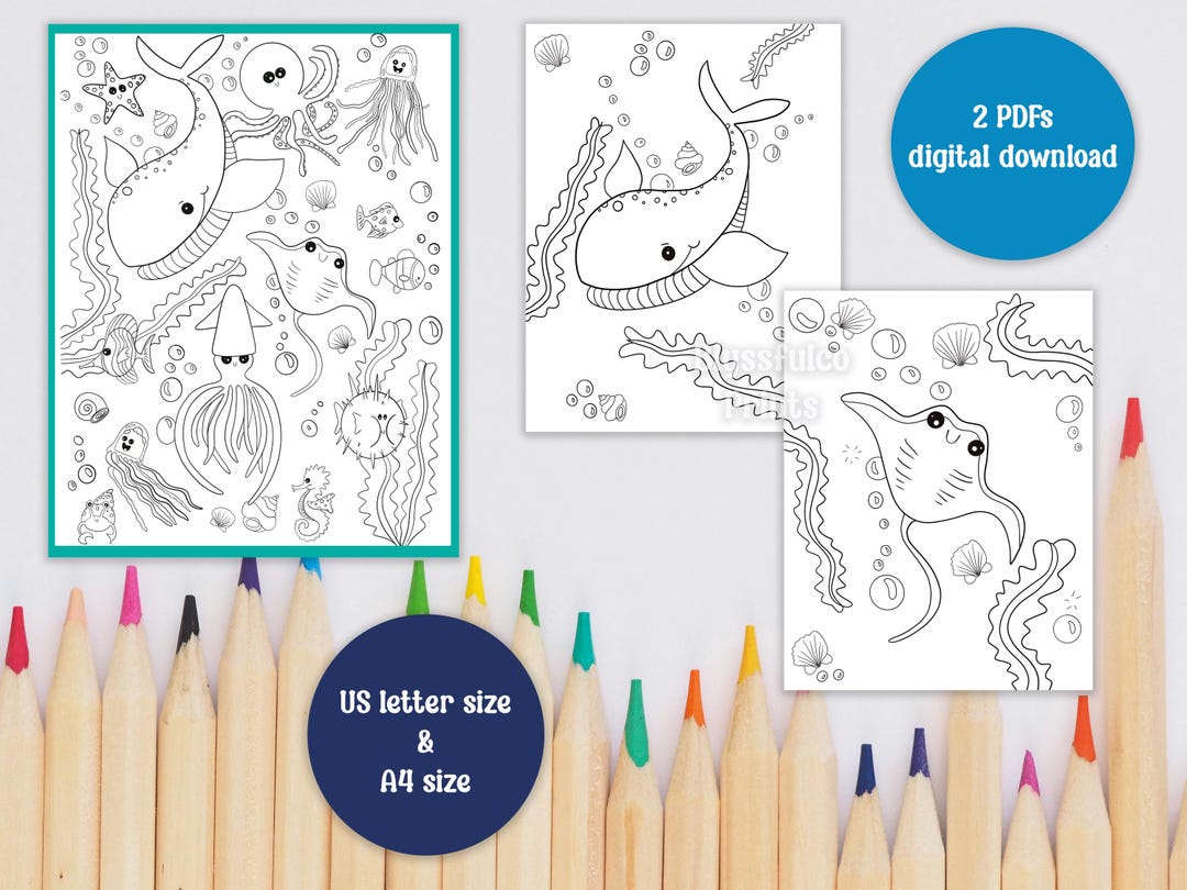 Printable Cute Sea Creature Coloring Pages Original Artwork - Pack of ...