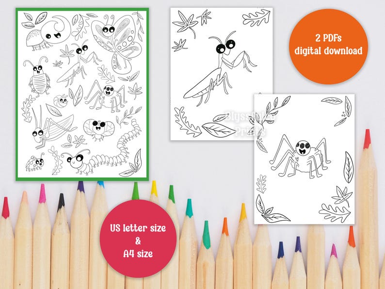 Printable Cute Bug Coloring Pages Original Artwork - Pack of 11 - Etsy ...