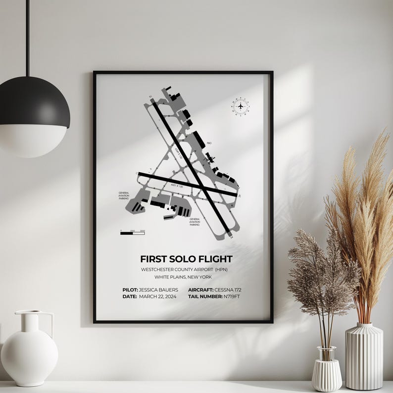 First Solo Flight Framed Print, Customizable Detailed Framed Airport ...
