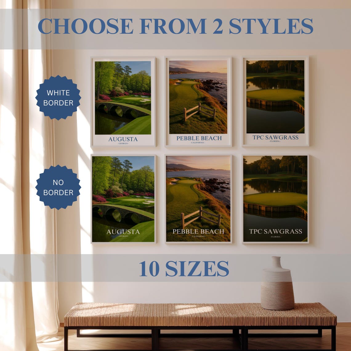 Golf Course Prints Set: Augusta, Pebble Beach, TPC Sawgrass - Etsy