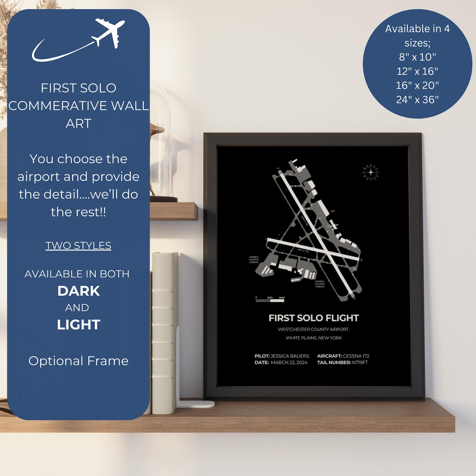 First Solo Flight Framed Print, Customizable Detailed Framed Airport ...