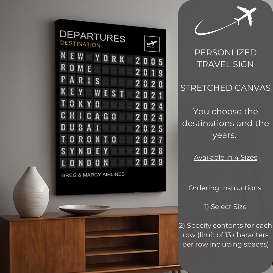 Personalized Departure Board, Custom Travel Poster, Airport Travel ...