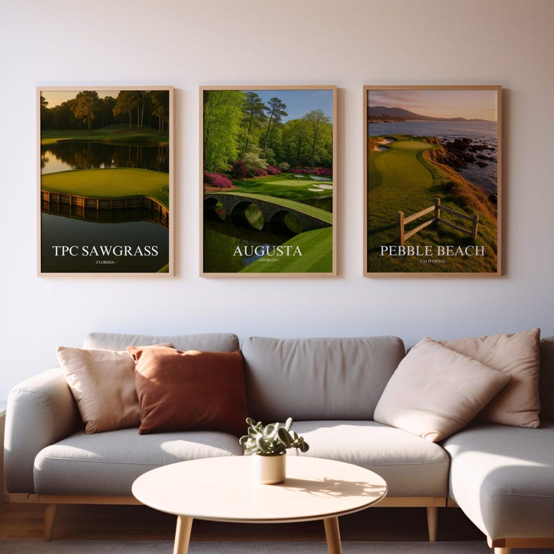 Golf Course Prints Set: Augusta, Pebble Beach, TPC Sawgrass - Etsy