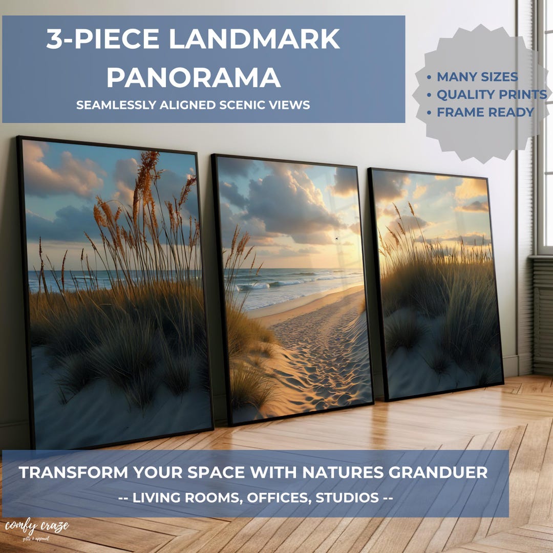 Coastal Dunes Triptych: Beach House Panoramic Wall Art Prints - Etsy