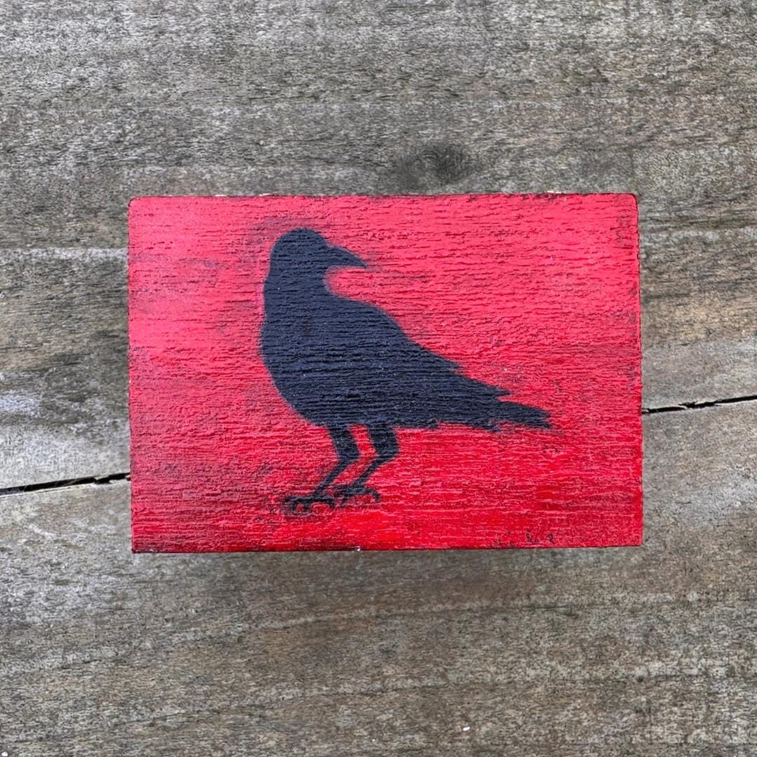 Hand Painted Crow Wooden Trinket Box - Etsy
