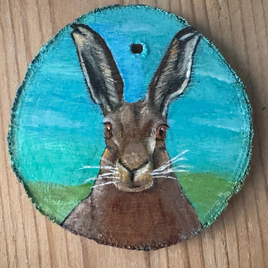 Hand Painted Hare Wood Hanging Decoration - Etsy