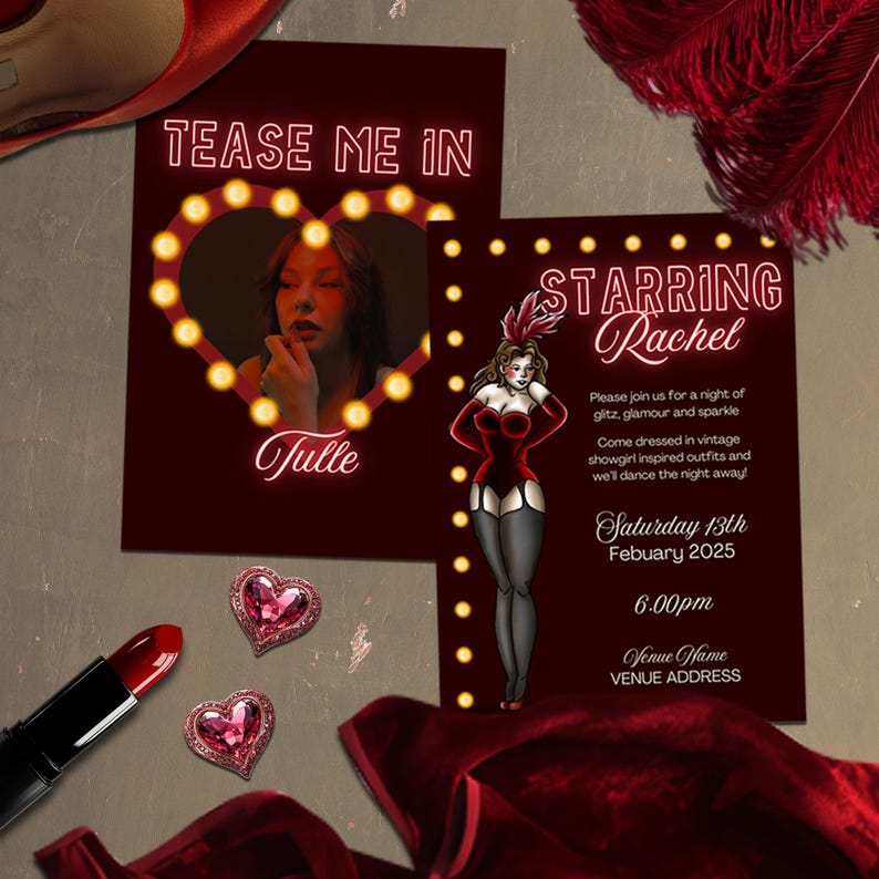 Burlesque Bachelorette Invitation: Dark Red Tease Me in Tulle Canva ...