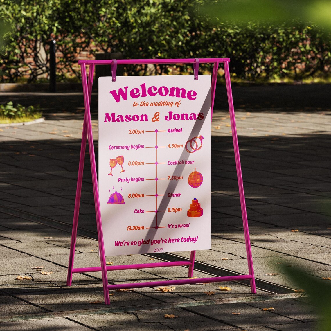 Wedding Timeline Welcome Sign Template, Retro Pink Orange Wedding ...
