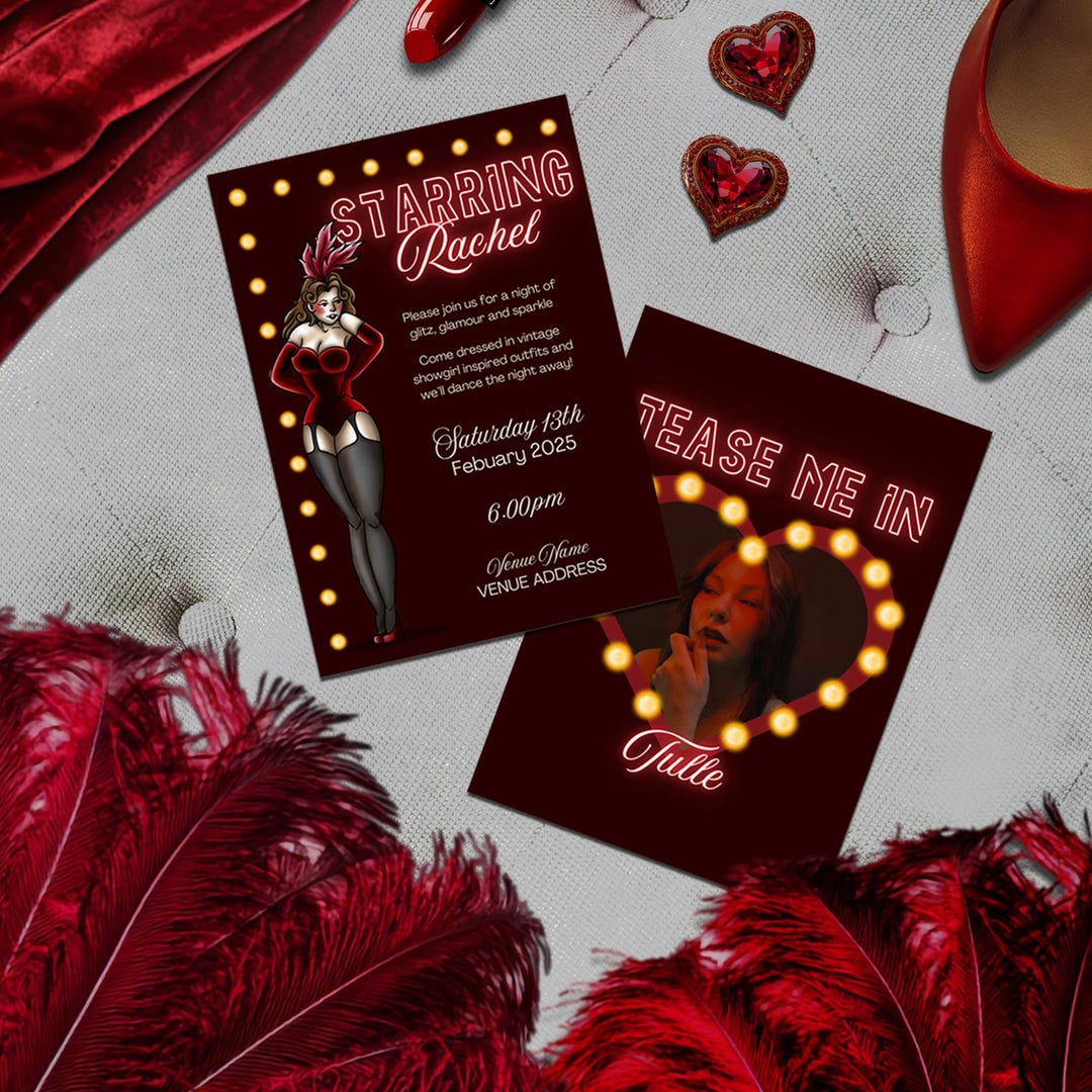 Burlesque Bachelorette Invitation: Dark Red Tease Me in Tulle Canva ...