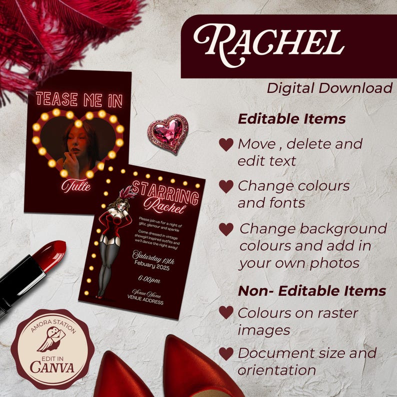 Burlesque Bachelorette Invitation: Dark Red Tease Me in Tulle Canva ...