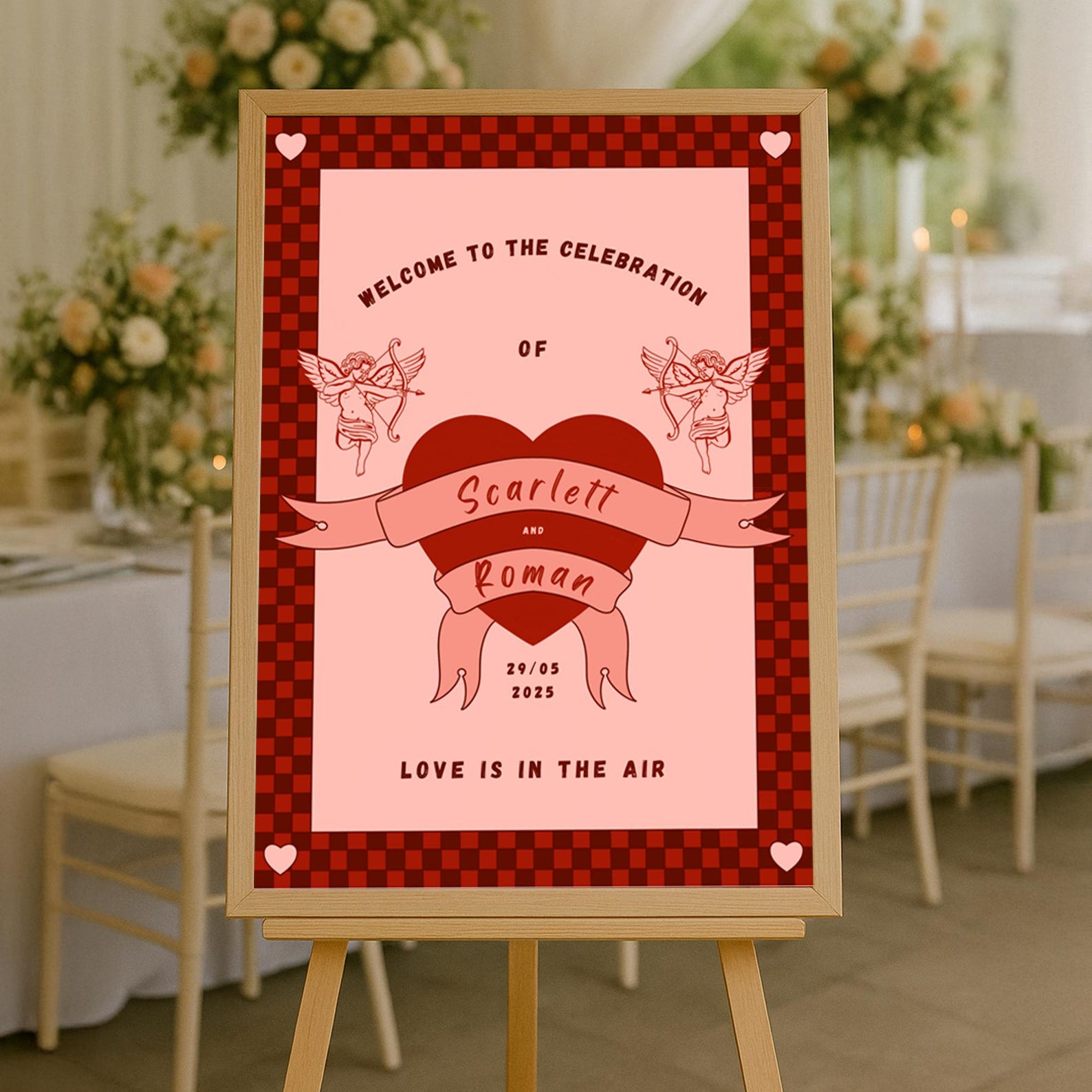 Vintage Heart Welcome Sign: Retro Cupid Wedding or Engagement (canva ...