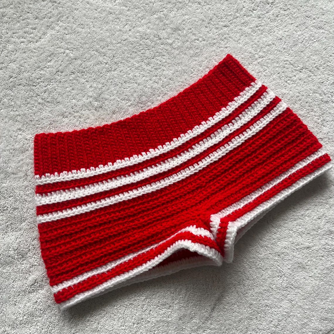 Handmade Crochet Mini Shorts | Red & White Striped, Low Waisted - Etsy