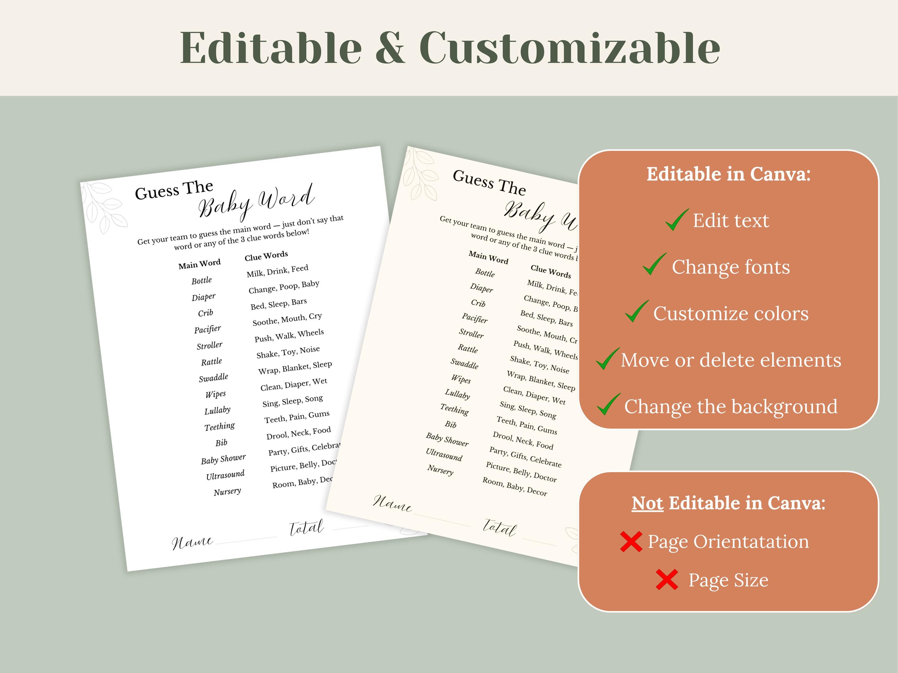 Guess the Baby Word Game | Minimalist Baby Shower Icebreaker | Editable ...