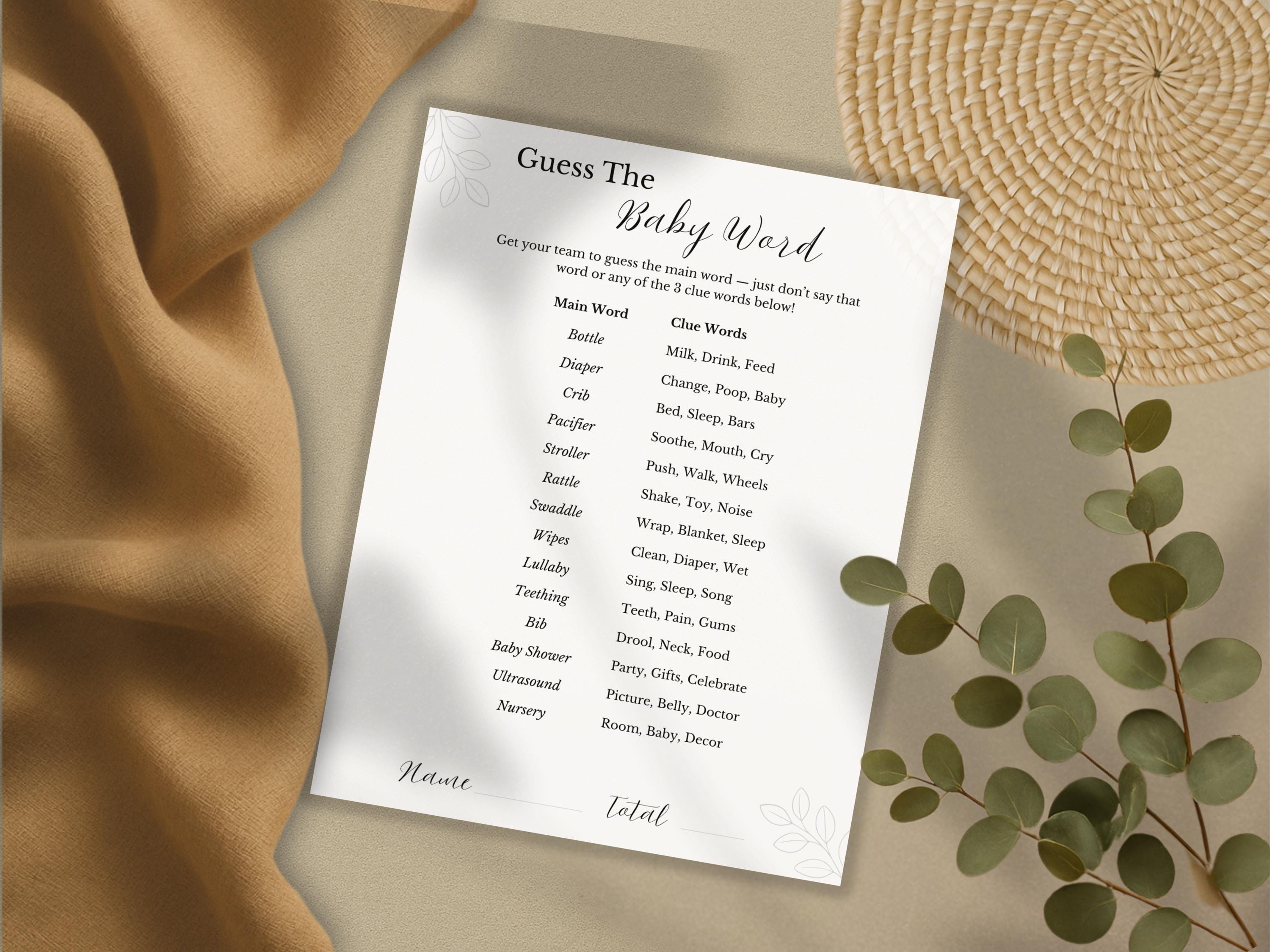 Guess the Baby Word Game | Minimalist Baby Shower Icebreaker | Editable ...