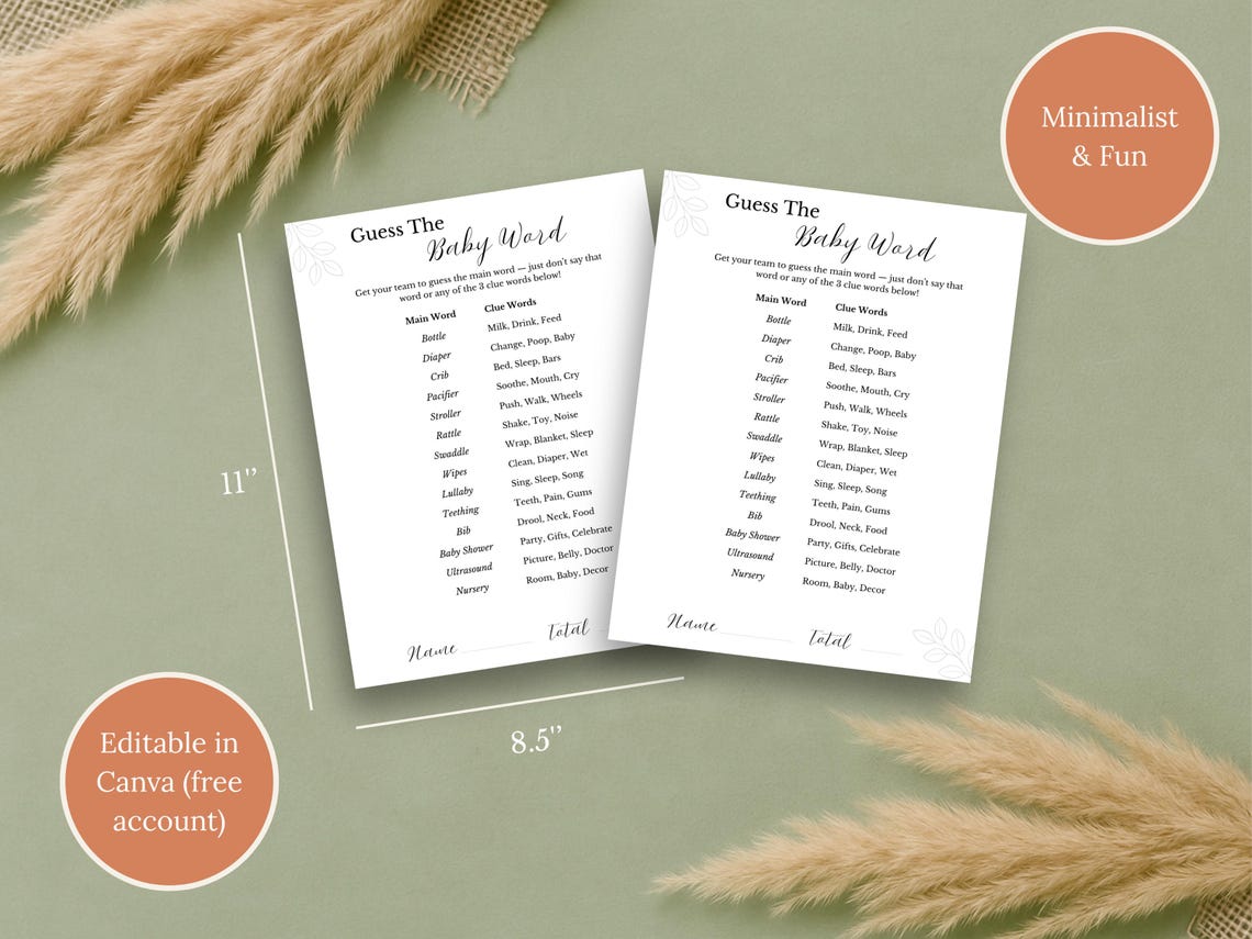 Guess the Baby Word Game | Minimalist Baby Shower Icebreaker | Editable ...