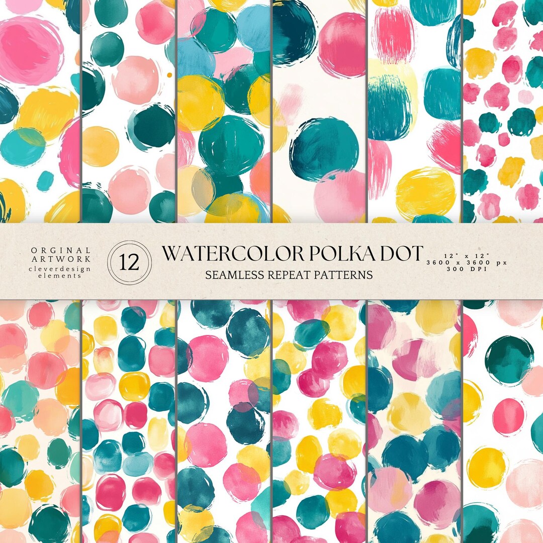 Watercolor Polka Dot Digital Paper Pack - 12x12 Seamless Backgrounds ...