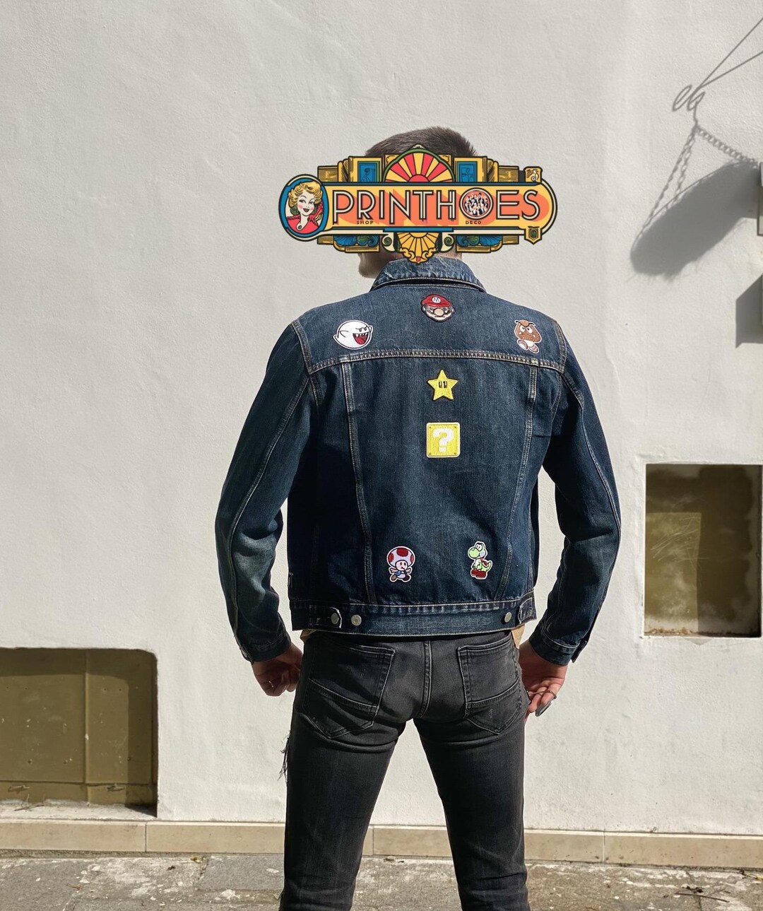 Unique Handmade Denim Jacket With Super Mario Patches - Size S - Gender ...