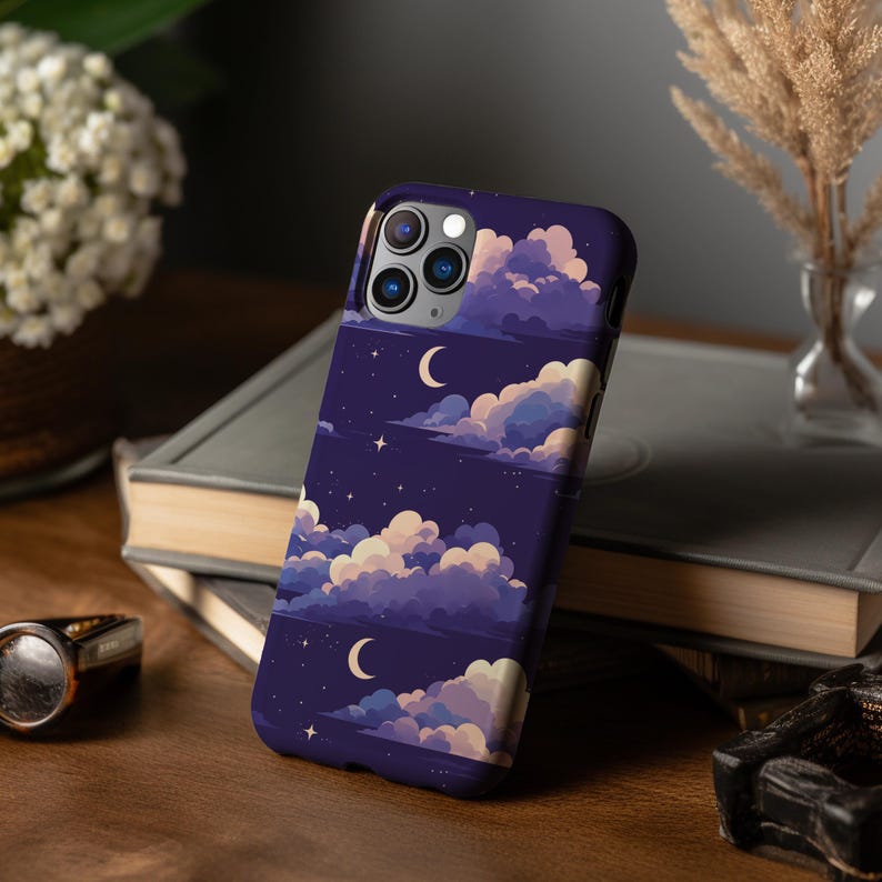 Purple Sky Moon Phone Case: Dreamy Clouds, Protective Dual Layer - Etsy