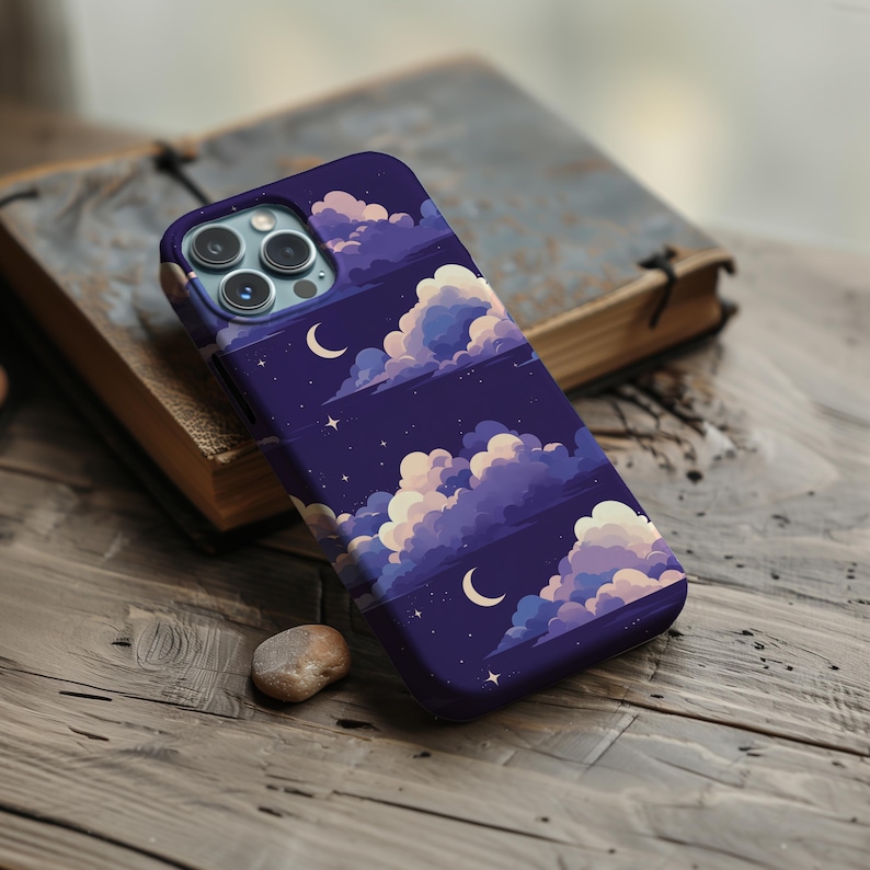 Purple Sky Moon Phone Case: Dreamy Clouds, Protective Dual Layer - Etsy