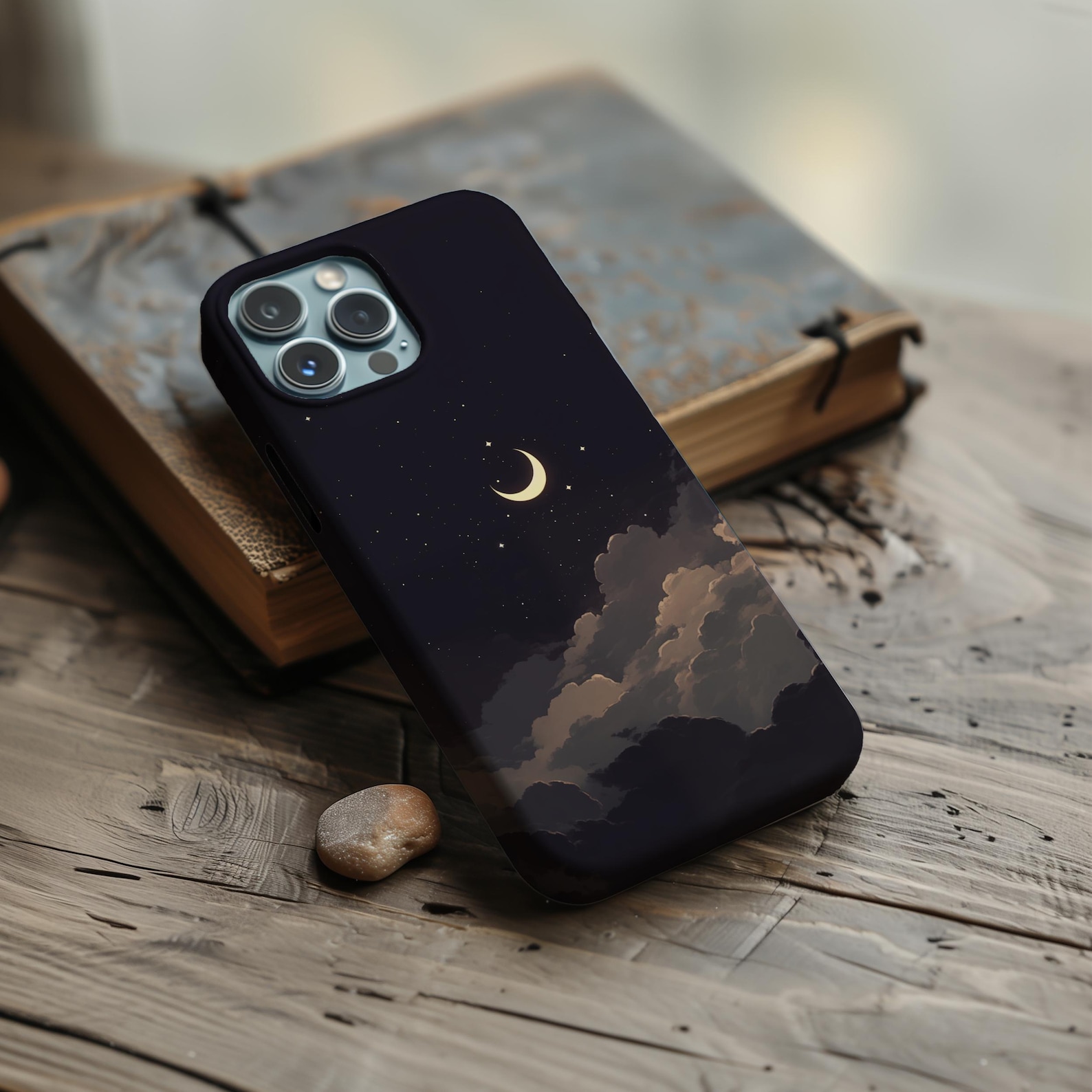 Magsafe iPhone Case: Black Sky, Moon & Stars, Clouds Design - Etsy
