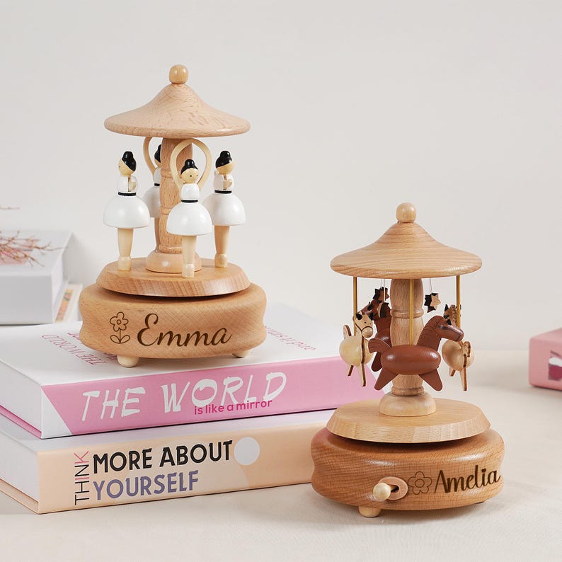 Custom Horse Carousel/ballerina Music Box, Engraved Name Kids’ Gift for ...