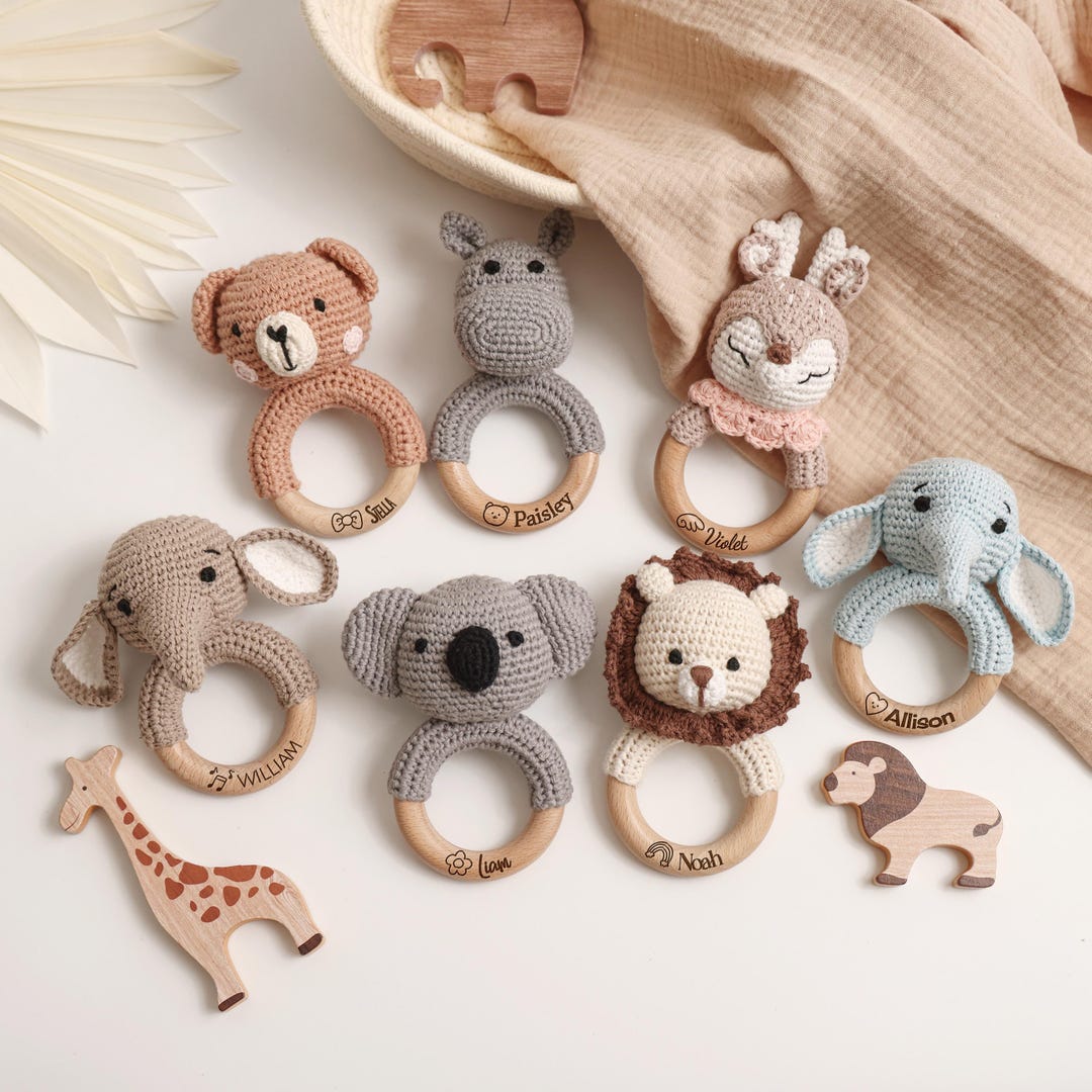 Engraved Wooden Baby Rattle, Personalized Infant Toy, Custom Name ...