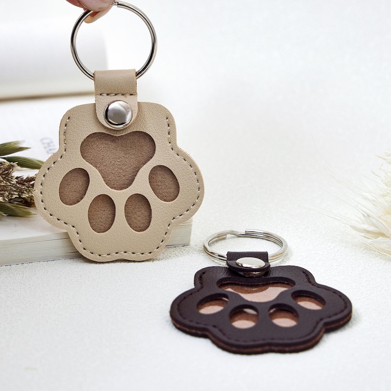 Custom Paw Print Leather Keychain, Pet Hair Keepsake Keychain, Pet Hair ...
