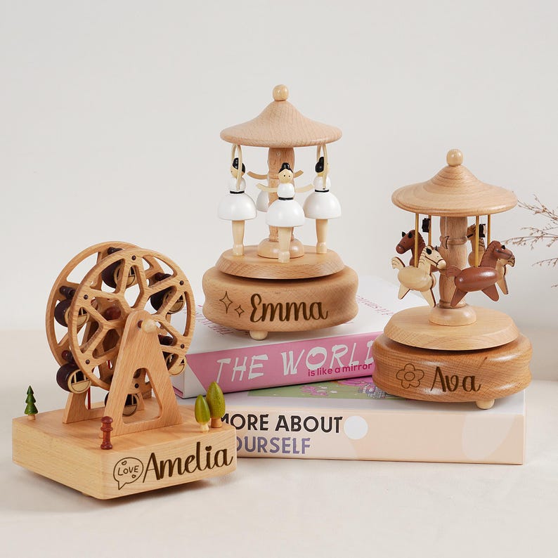 Custom Horse Carousel/ballerina Music Box, Engraved Name Kids’ Gift for ...